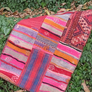 2.1x3.1 Ft Turkish Patchwork Pink Kilim Doormat Rug Kilim - Etsy