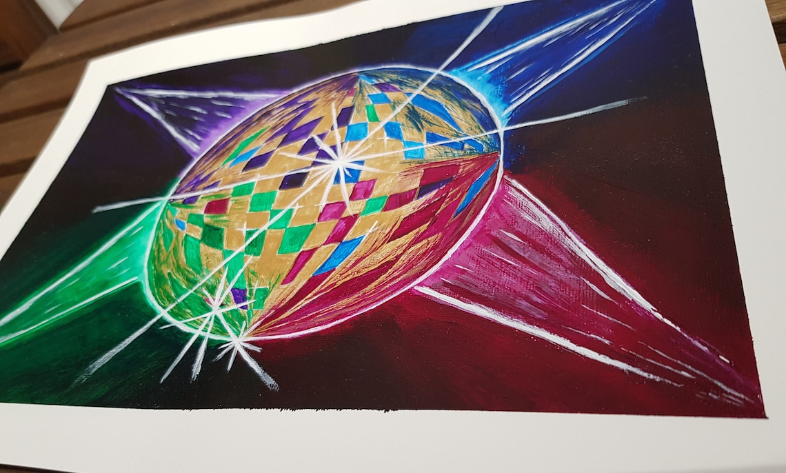Disco Ball Original Acrylic Painting on 25.5cmx35.5cm 300gsm - Etsy UK