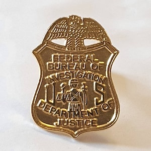 FBI Pin Badge 1 Inch Gold 24 Carat Gold Plated DOJ Special Agent ...