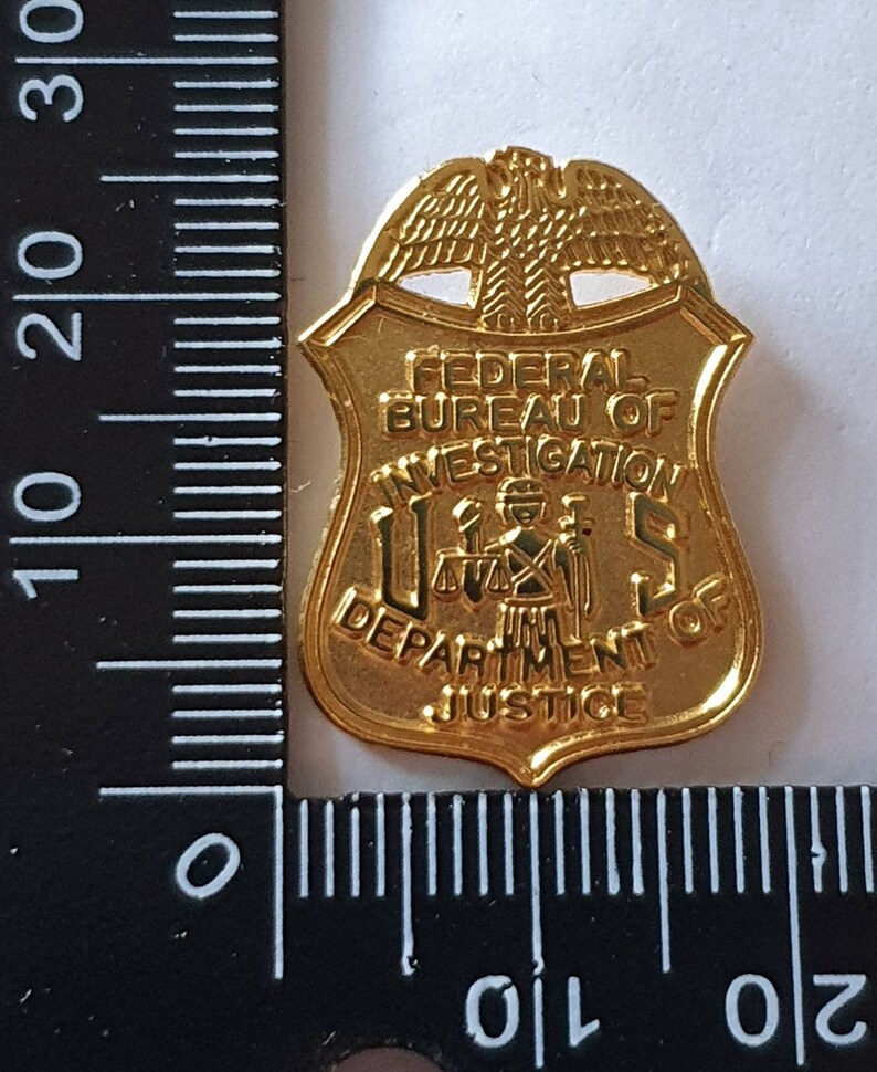 FBI Pin Badge 1 Inch Gold 24 Carat Gold Plated DOJ Special Agent ...