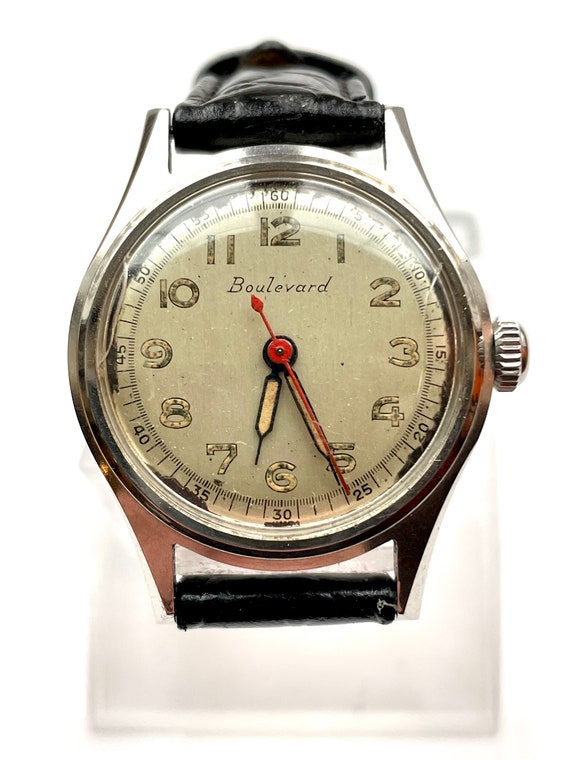 Vintage 1940s Mead Co Avia Boulevard Mens Swiss WW2 E… - Gem