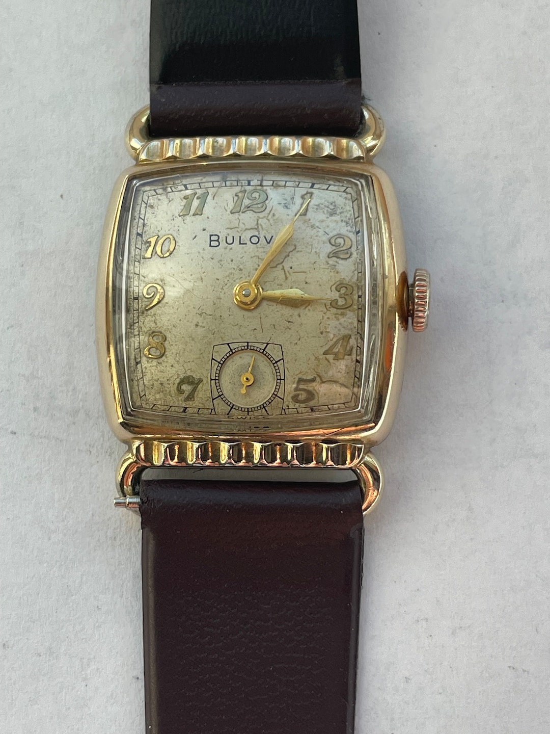1950(LO) Bulova Menswristwatch. 10k RGP Bezel With Fancy Bullhorn Lugs ...