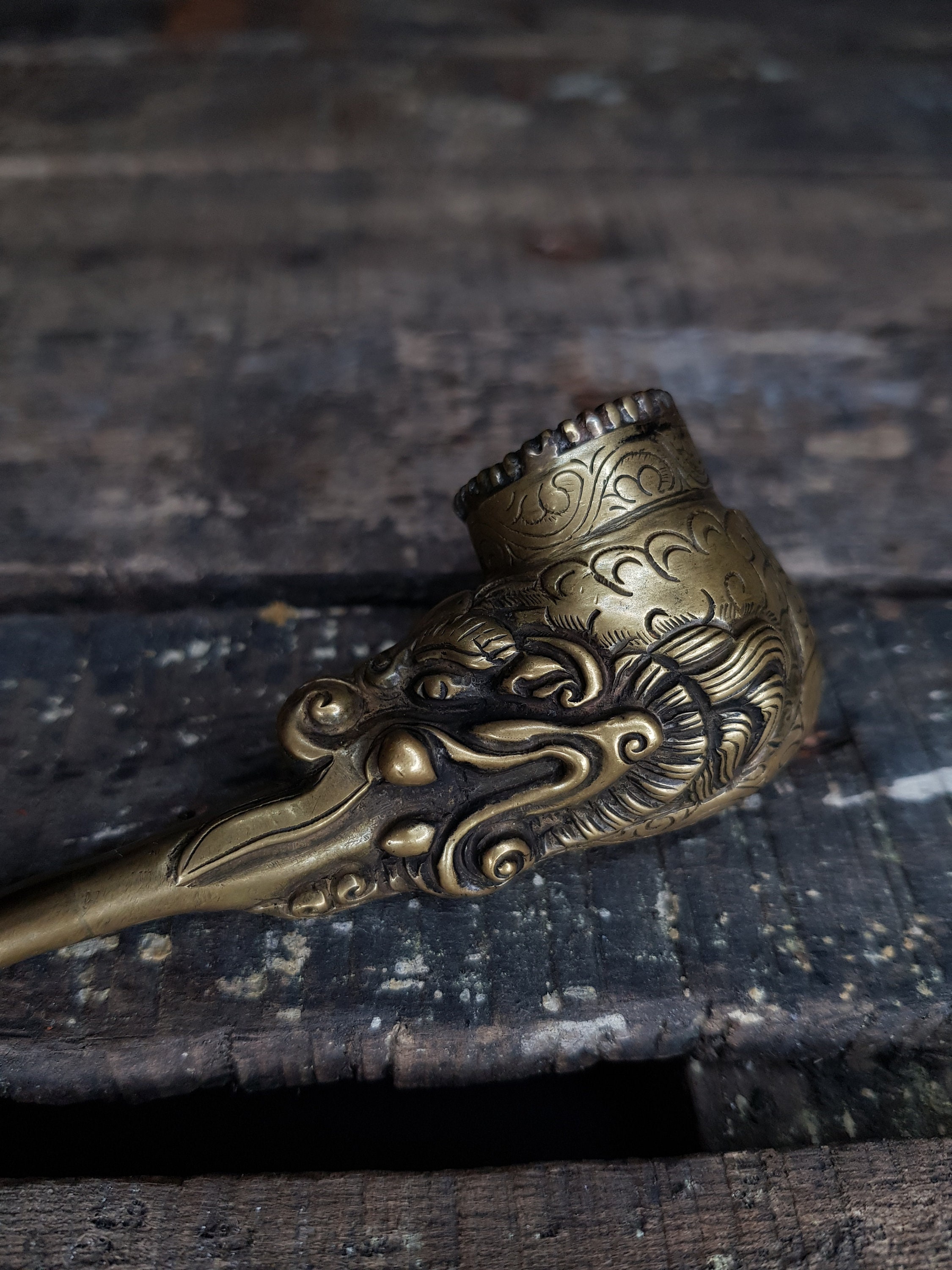 19th Century Handmade Tibetan Tobacco Pipe Carved Dragon, Smoking Pipe ...