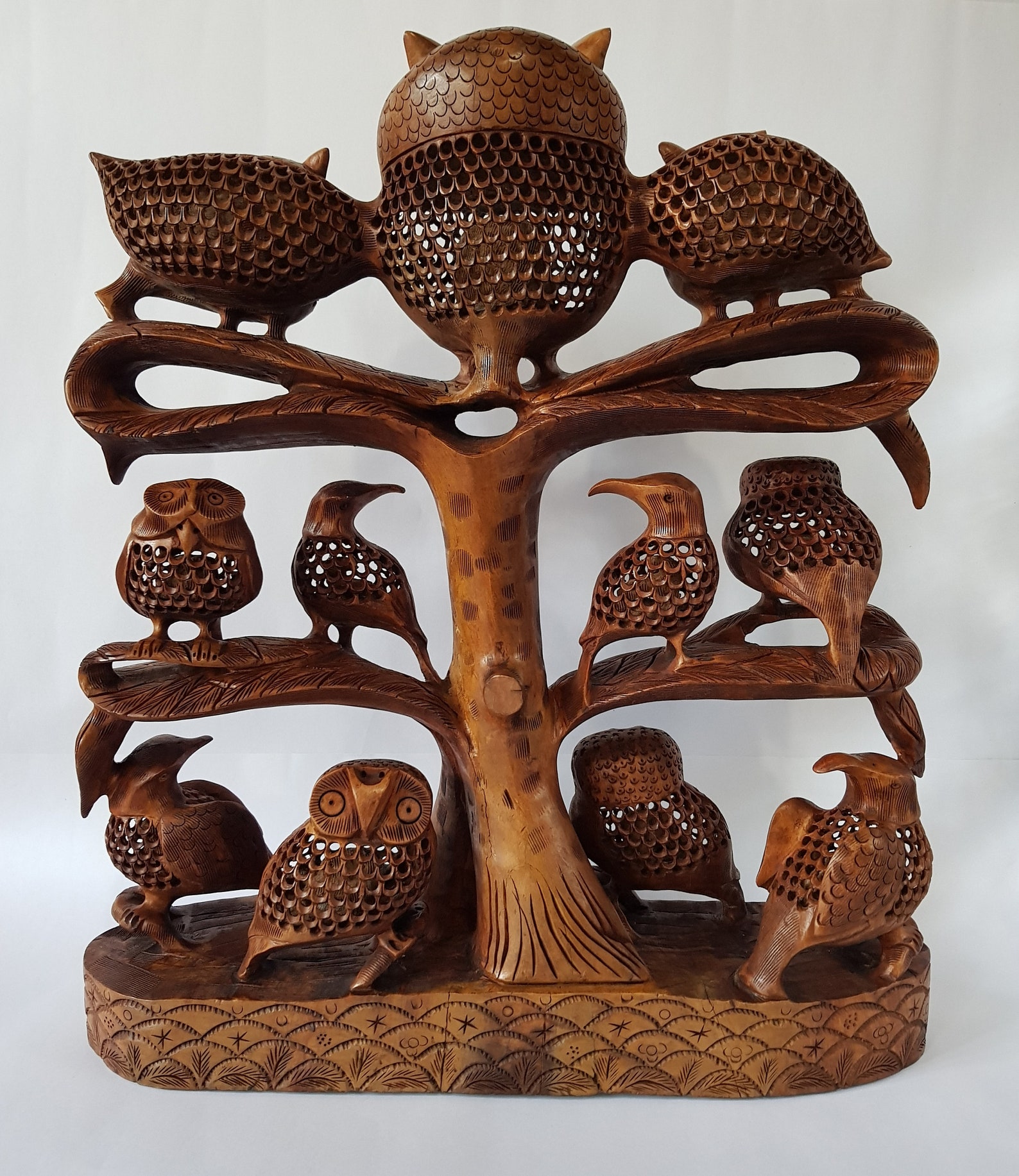 19inch Walnut Owl Family Figurine Curio Handmade Walnut Net - Etsy