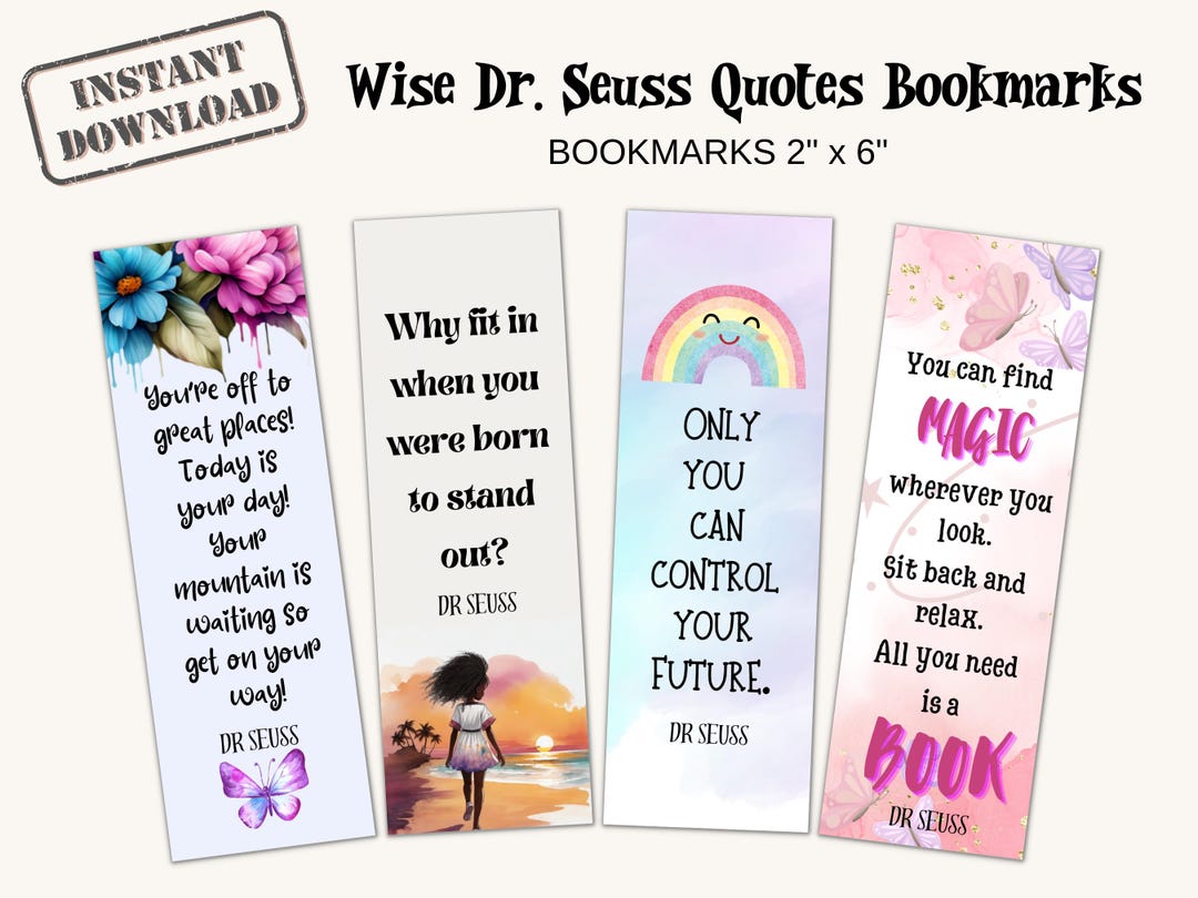 Dr. Seuss Quote Bookmarks – Set of 4, Whimsical Reading (digital ...