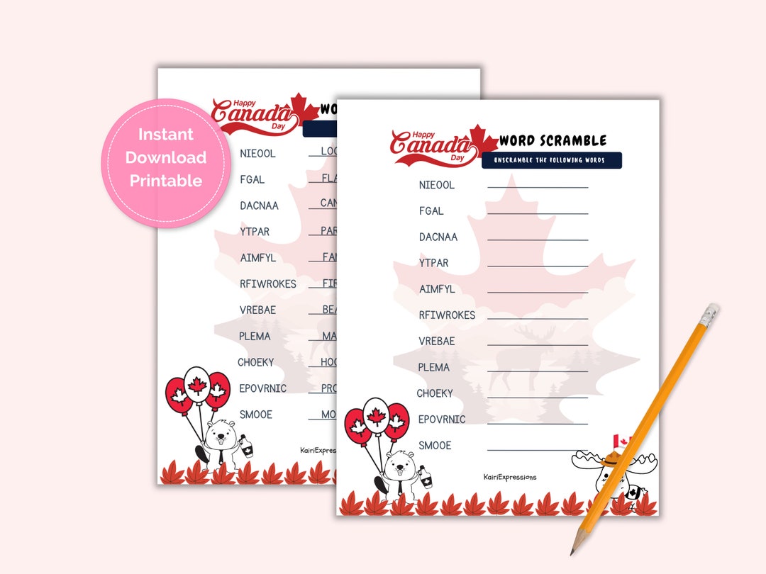 Canada Day Word Scramble Worksheet|instant Download Printable ...