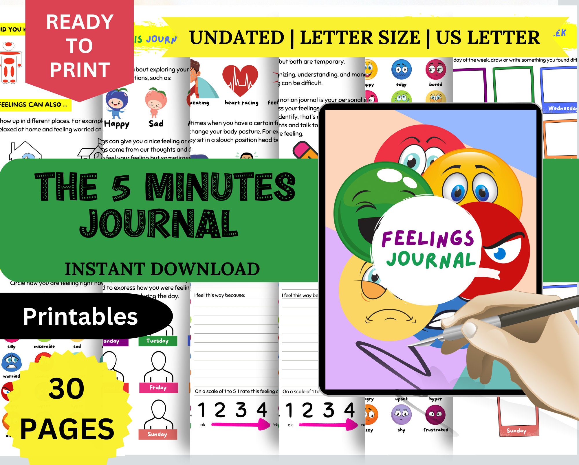 Kids Feelings Journal, Mental Health Daily Tracker, Mental Health ...