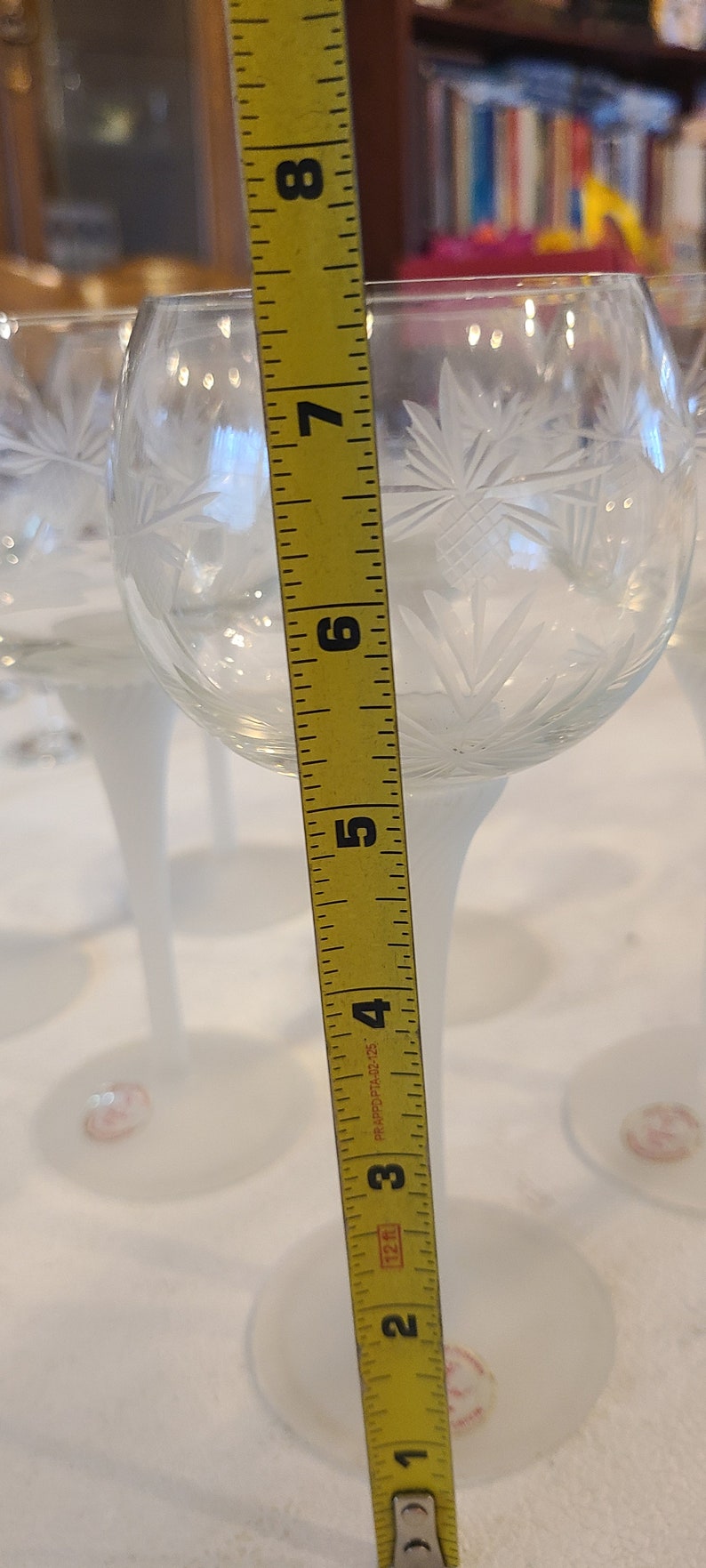 Frosted Stem Etched Crystal Wine Glasses Floral Design 8oz Set of 6 - Etsy