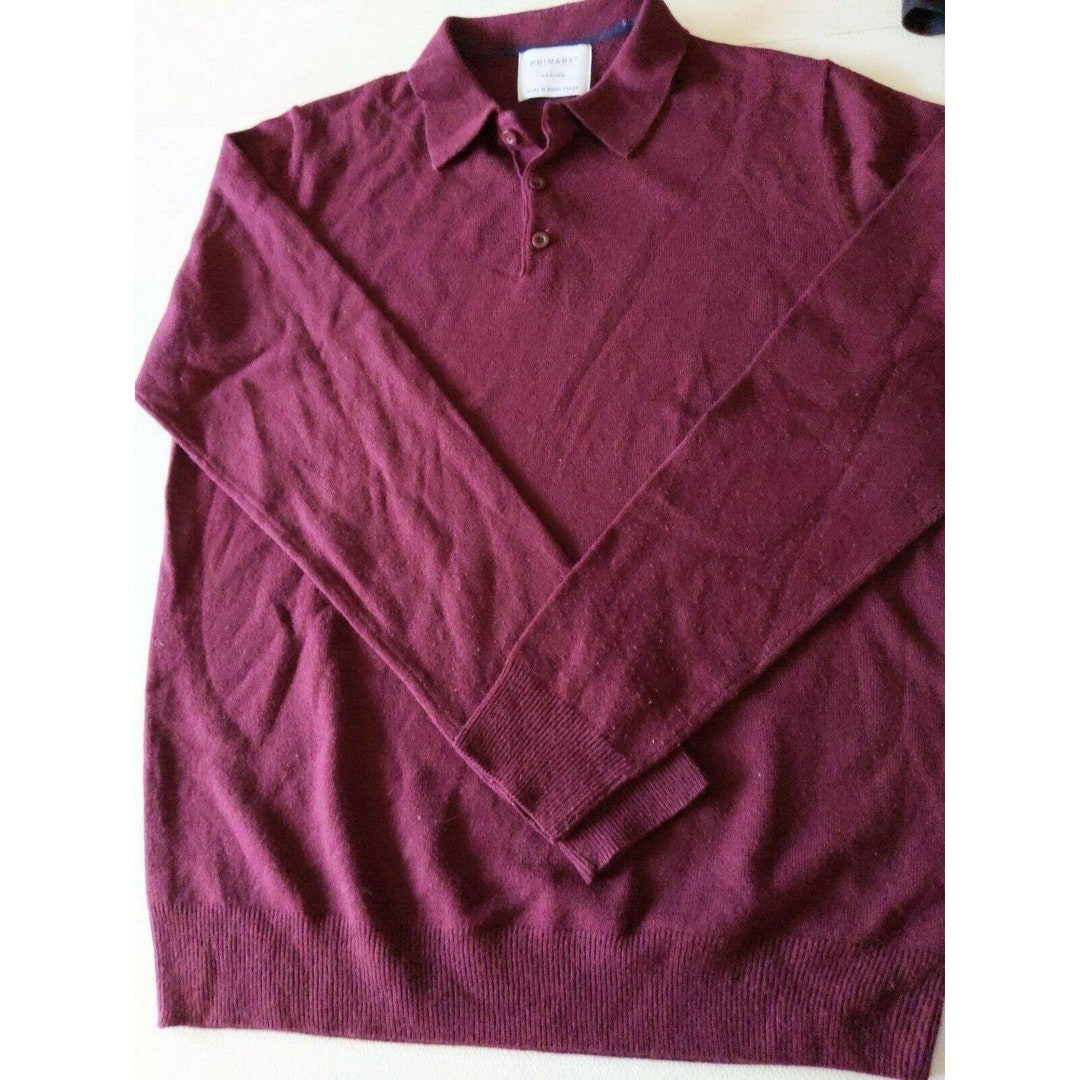 Primark Medium Manga larga 3 botones Polo burgandy/wine color - Etsy España