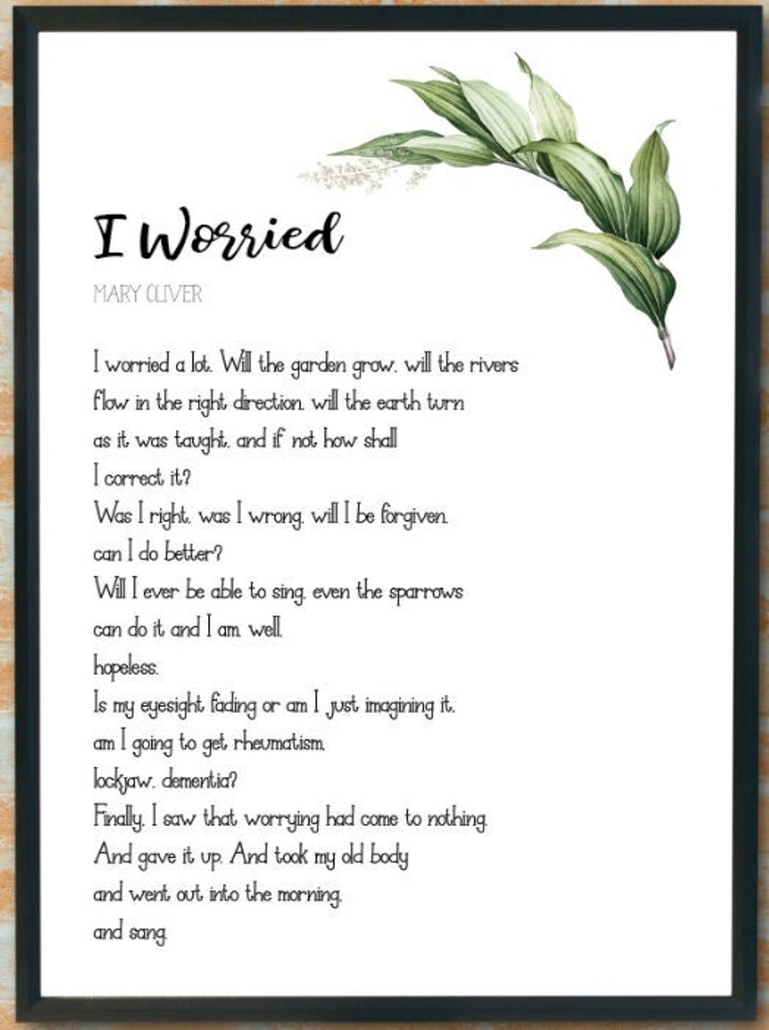 I Worried Mary Oliver Poem Emotion Motivation - Etsy Canada