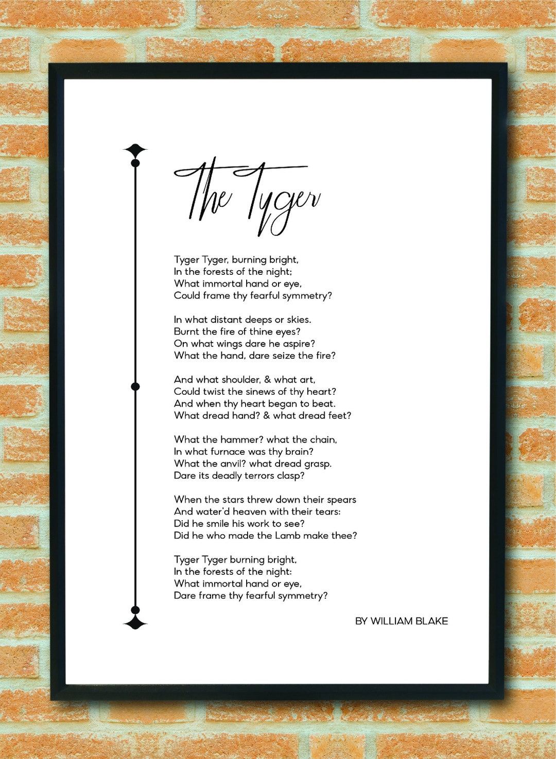 Tiger Poem by William Blake Tyger Tyger Burning Bright - Etsy