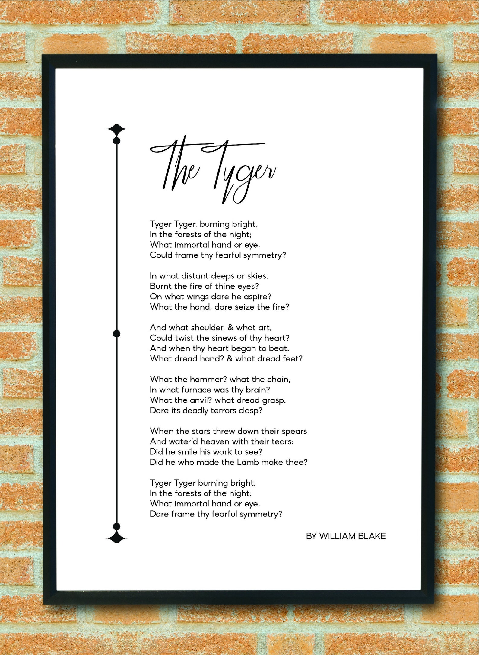 Tiger Poem by William Blake Tyger Tyger Burning Bright - Etsy