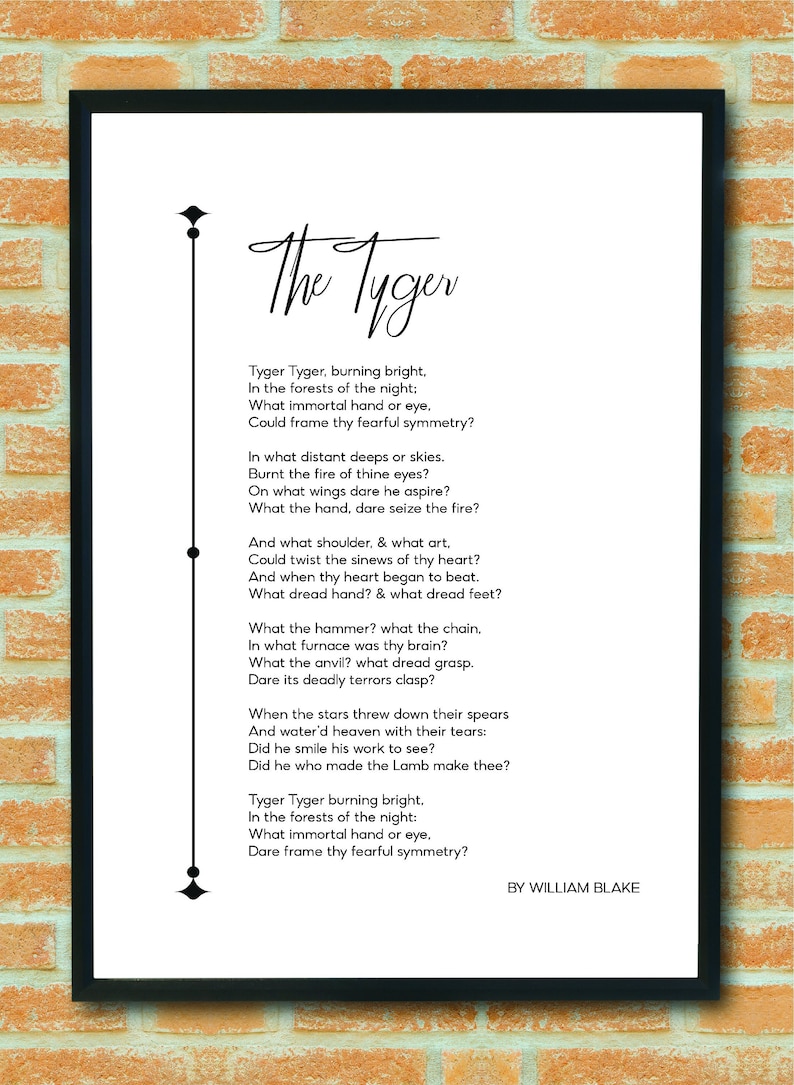 Tiger Poem by William Blake Tyger Tyger Burning Bright - Etsy