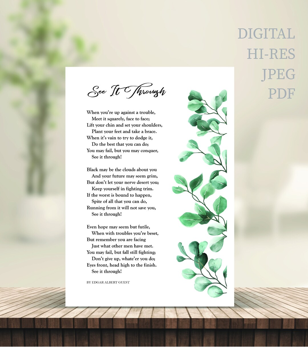 See It Through by Edgar Albert Guest Poetry Printable Poster ...