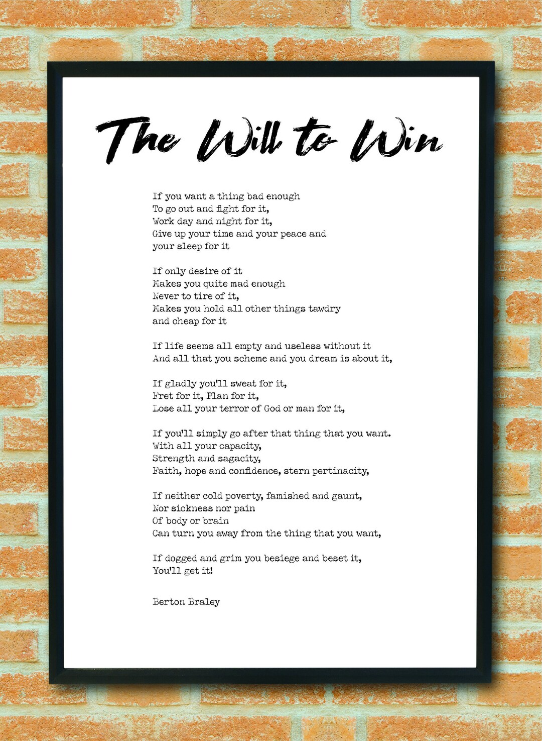 The Will to Win Berton Braley Poem Print Minimalist - Etsy