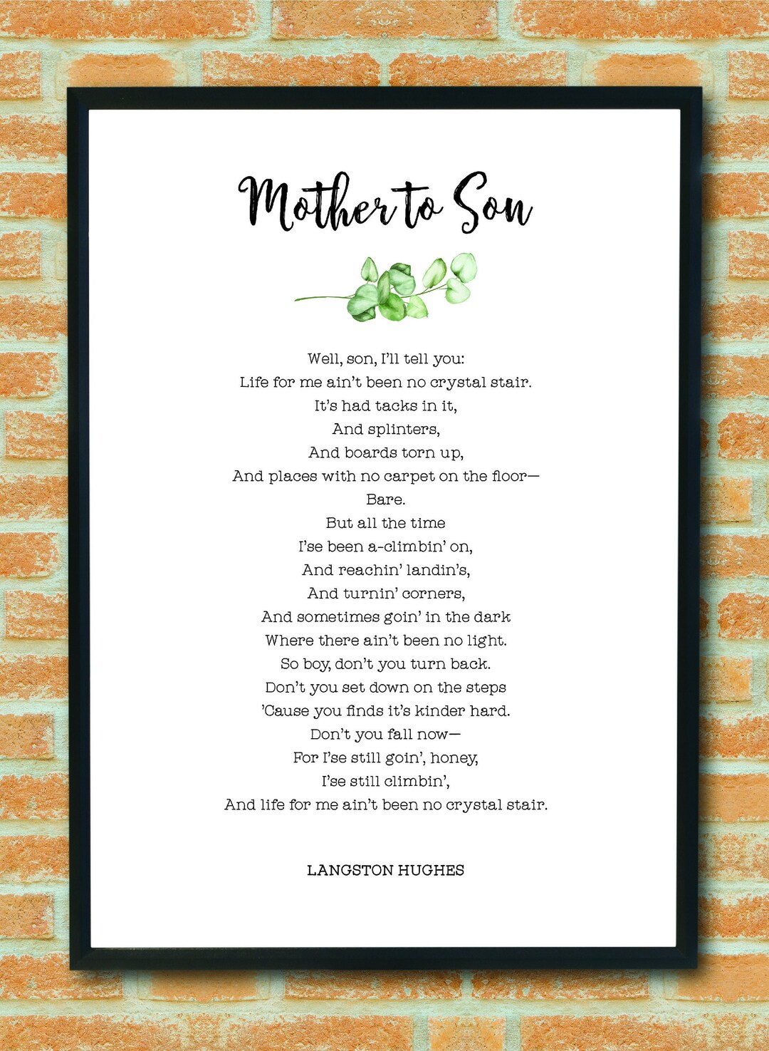 Mother to Son Langston Hughes Poem Civil Rights Equality - Etsy