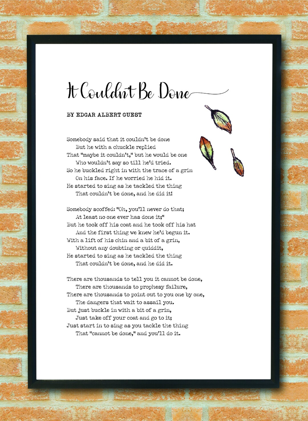 It Couldn't Be Done Edgar Albert Guest Poetry Poster - Etsy