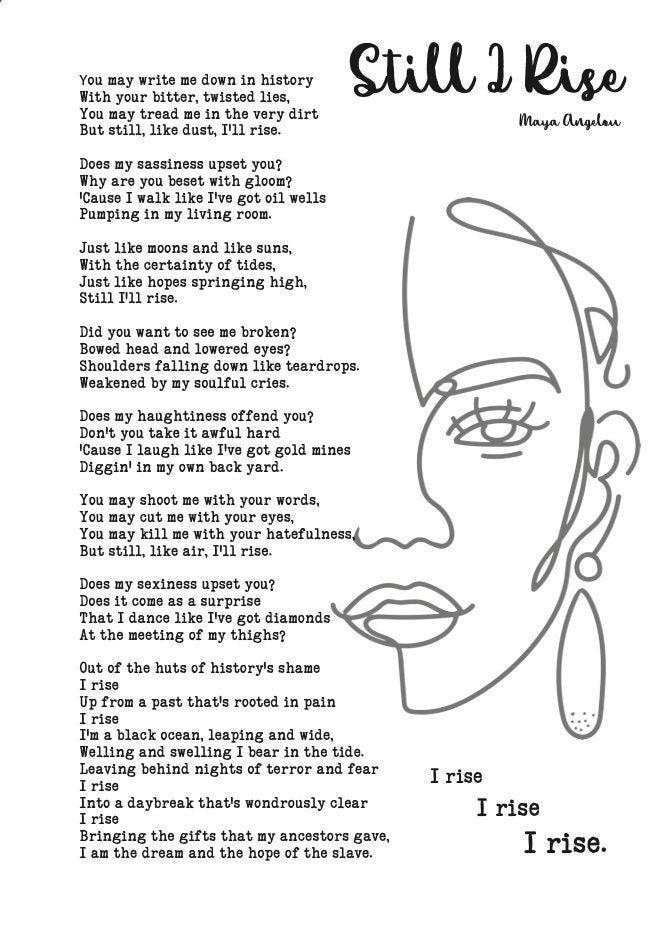 Still I Rise by Maya Angelou A4 Size JPG & PDF Printable | Etsy