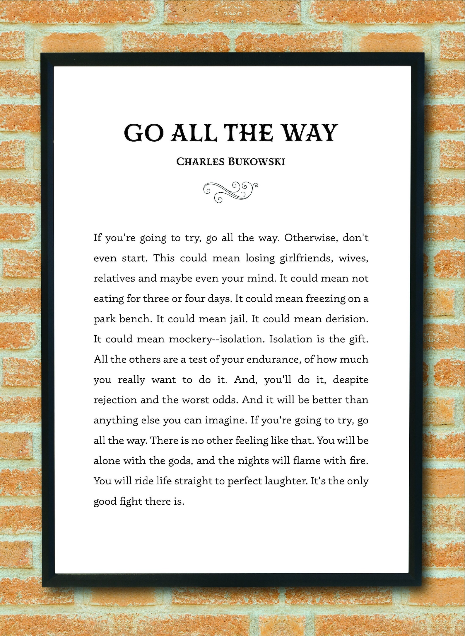 Go All the Way Charles Bukowski Quote Print Digital - Etsy