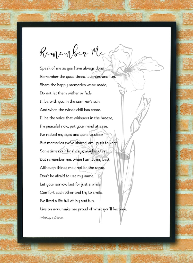 Remember Me Funeral Poem Memorial Gift Loved One - Etsy New Zealand