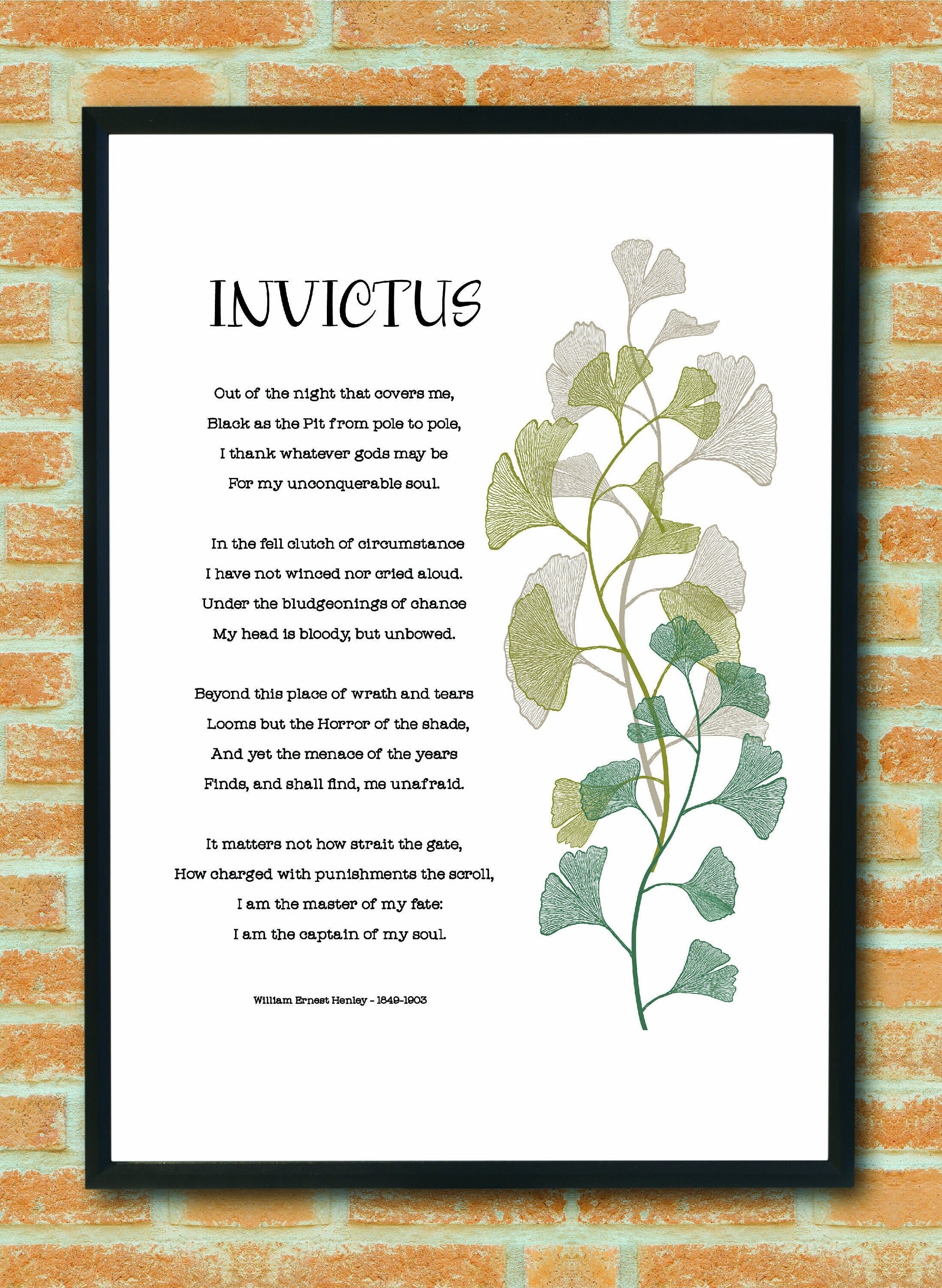 Invictus Poem Print by William Ernest Henley Invictus I Am - Etsy