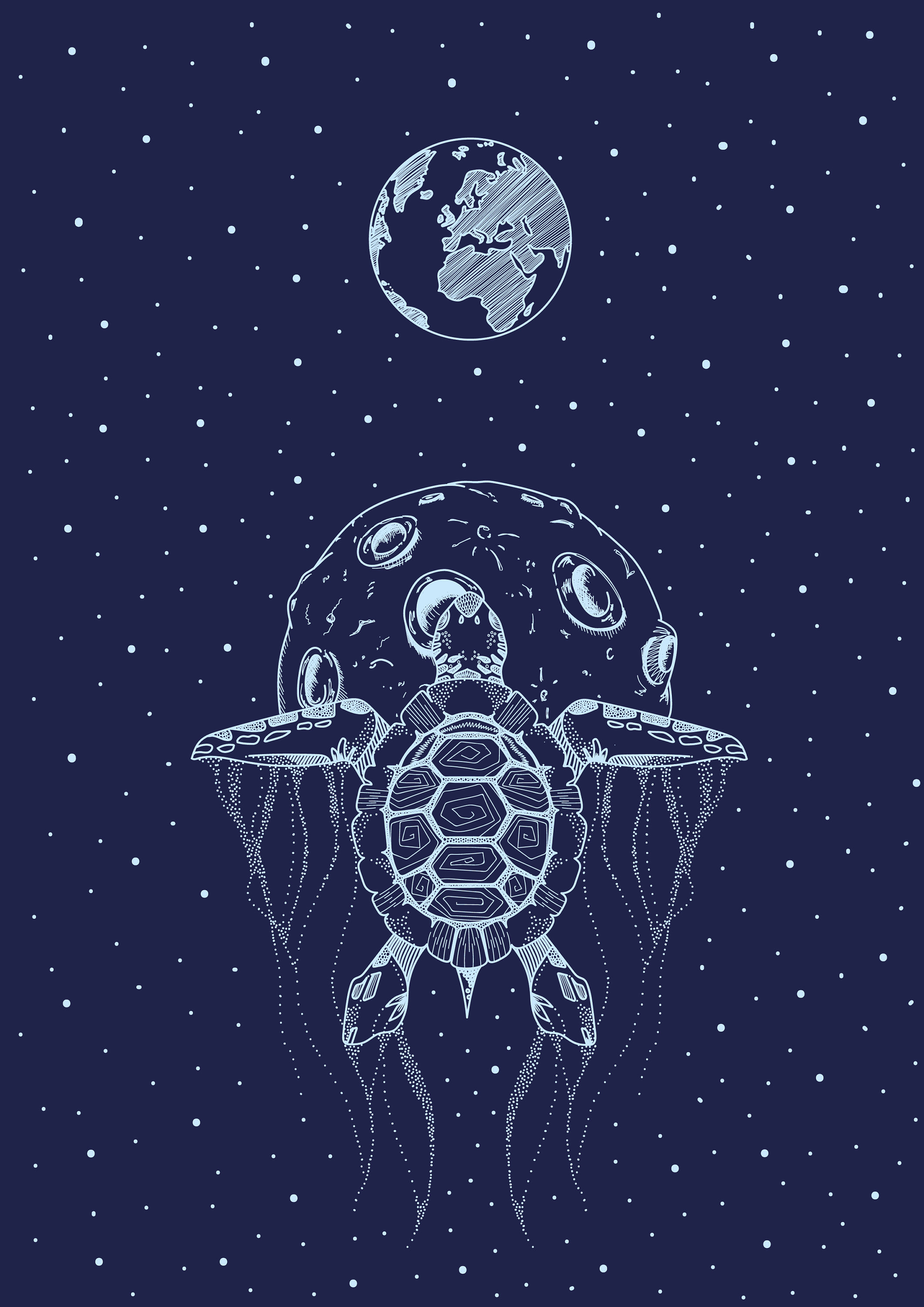Space Turtle Print - Wall Art Poster - A4 - Wildlife Sealife Space ...