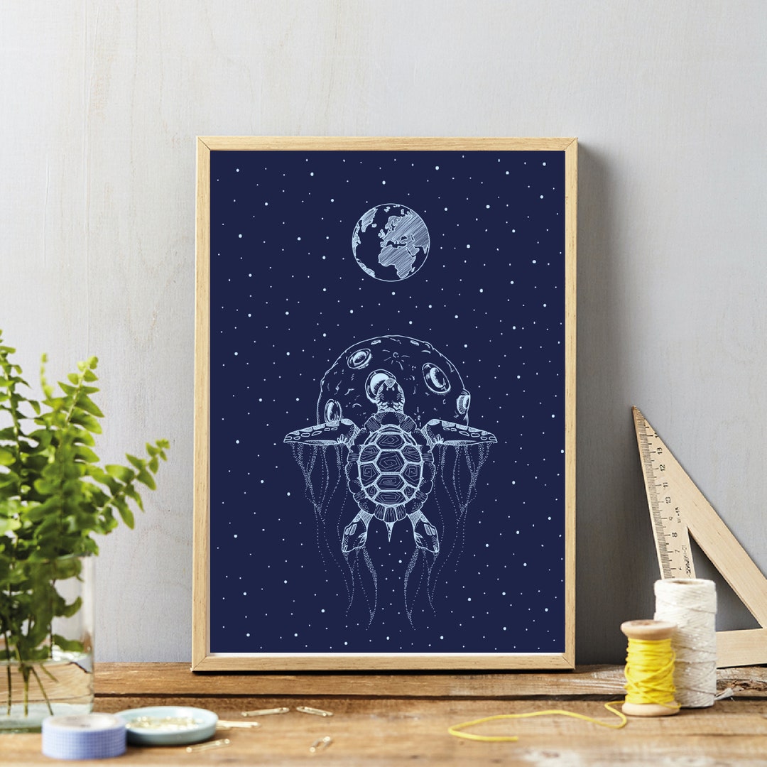 Space Turtle Print - Wall Art Poster - A4 - Wildlife Sealife Space ...