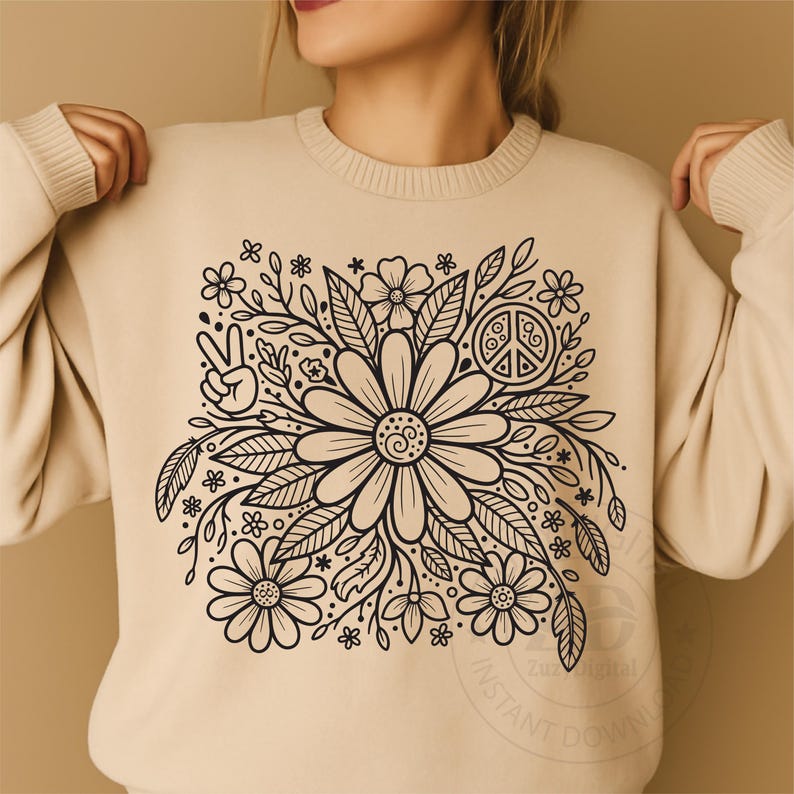 Boho Flower Peace Digital Art - Instant Download - Etsy