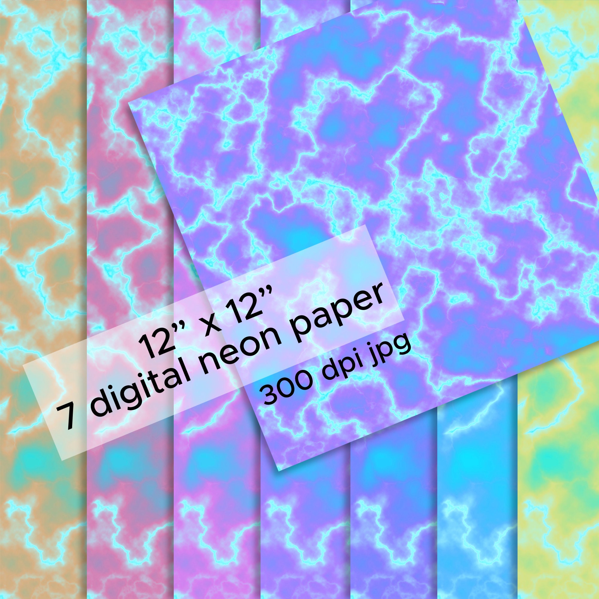 Rainbow Neon Digital Paper, Backgrounds Printable Scrapbook Paper in ...
