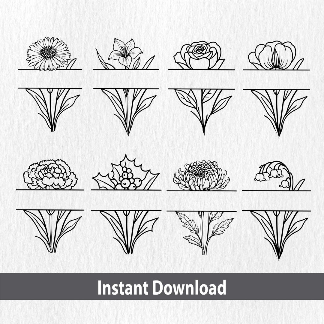 Floral Underline Svg Bundle | Flower Text Divider Clipart | Botanical ...