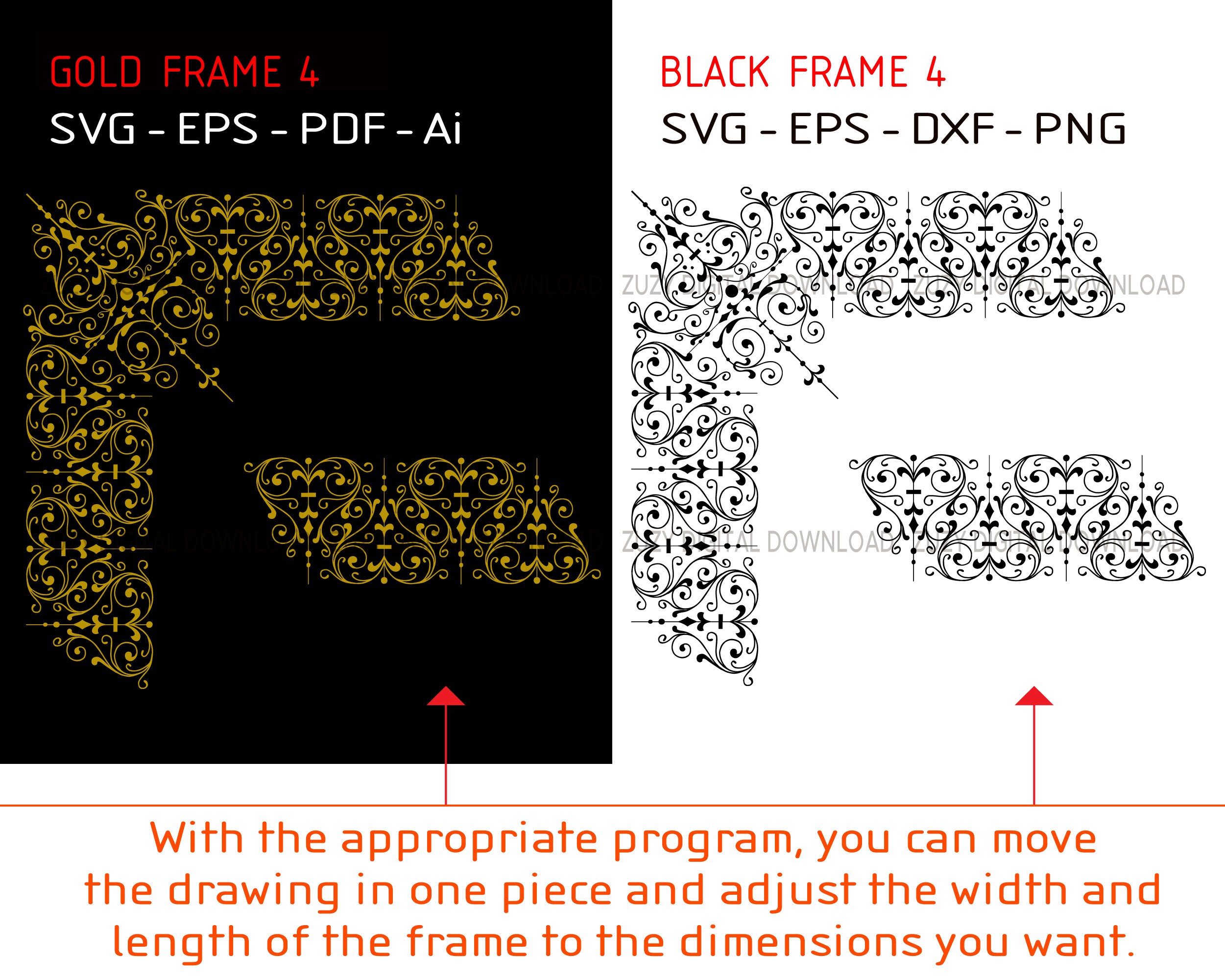 Gold Square - Square Border, Square Svg, Digital, Cricut - Corner ...