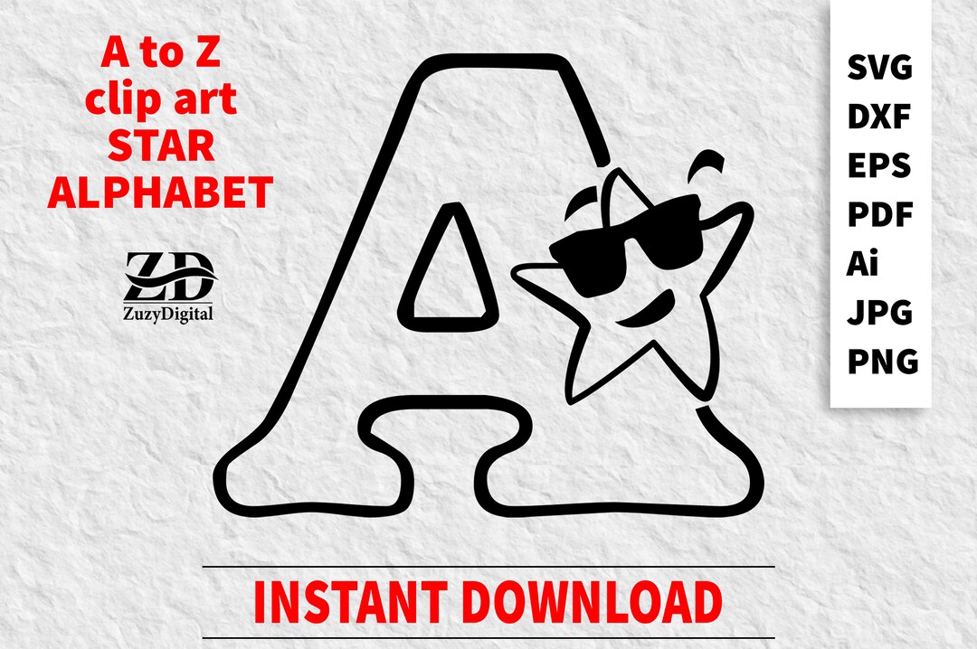 Star Clip Art Print Letters, Star Print Font Alphabet A-Z PNG, SVG, Ai ...