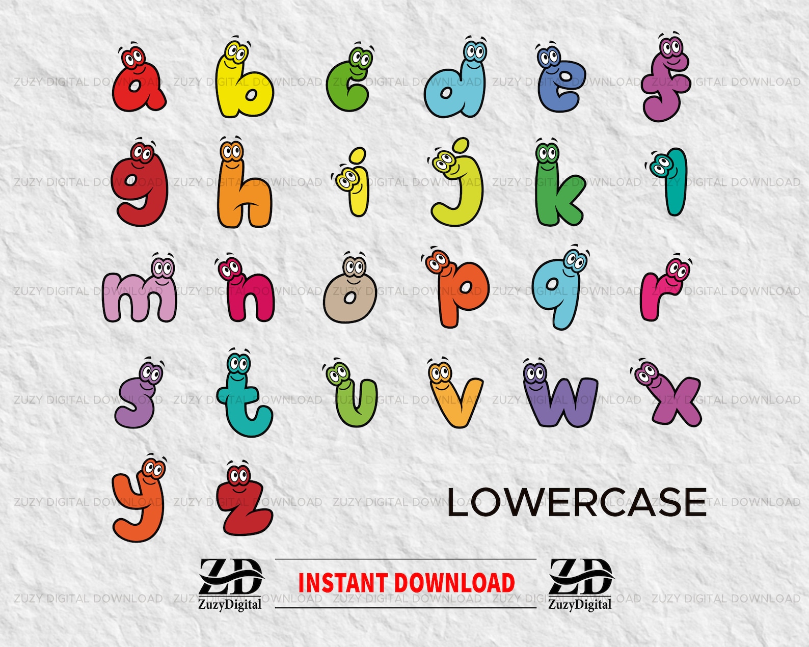 Cute Cartoon Alphabet Clipart Bundle - Uppercase and Lowercase Letters ...