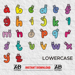 Cute Cartoon Alphabet Clipart Bundle - Uppercase and Lowercase Letters ...