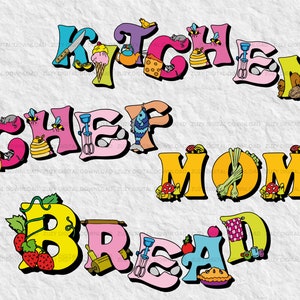 Kitchen Alphabet Clipart: Fun Food Letters PNG EPS JPG (digital ...