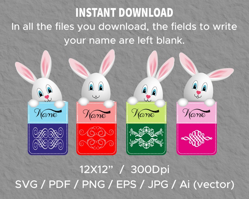 Easter Bunny Tag SVG - Editable Name Pocket - Printable Easter Label ...