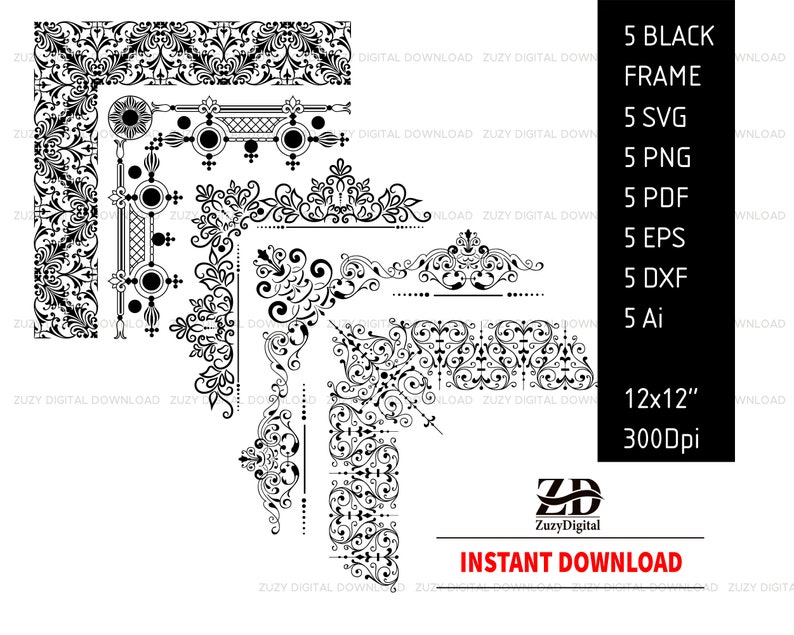 Gold Square - Square Border, Square Svg, Digital, Cricut - Corner ...