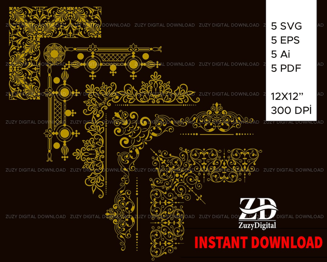 Gold Square - Square Border, Square Svg, Digital, Cricut - Corner ...