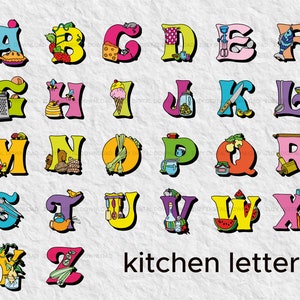 Kitchen Alphabet Clipart: Fun Food Letters PNG EPS JPG (digital ...