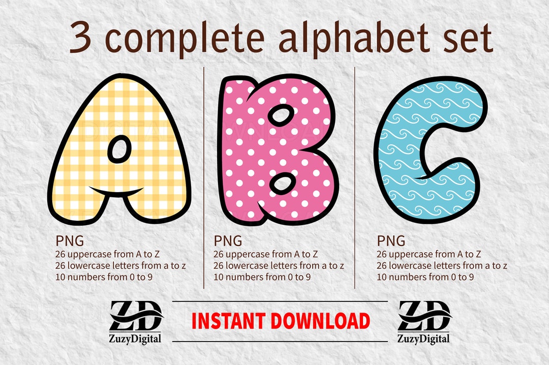 Cute Alphabet Clipart Set - 3 Colorful Styles | PNG Letters A-Z and ...