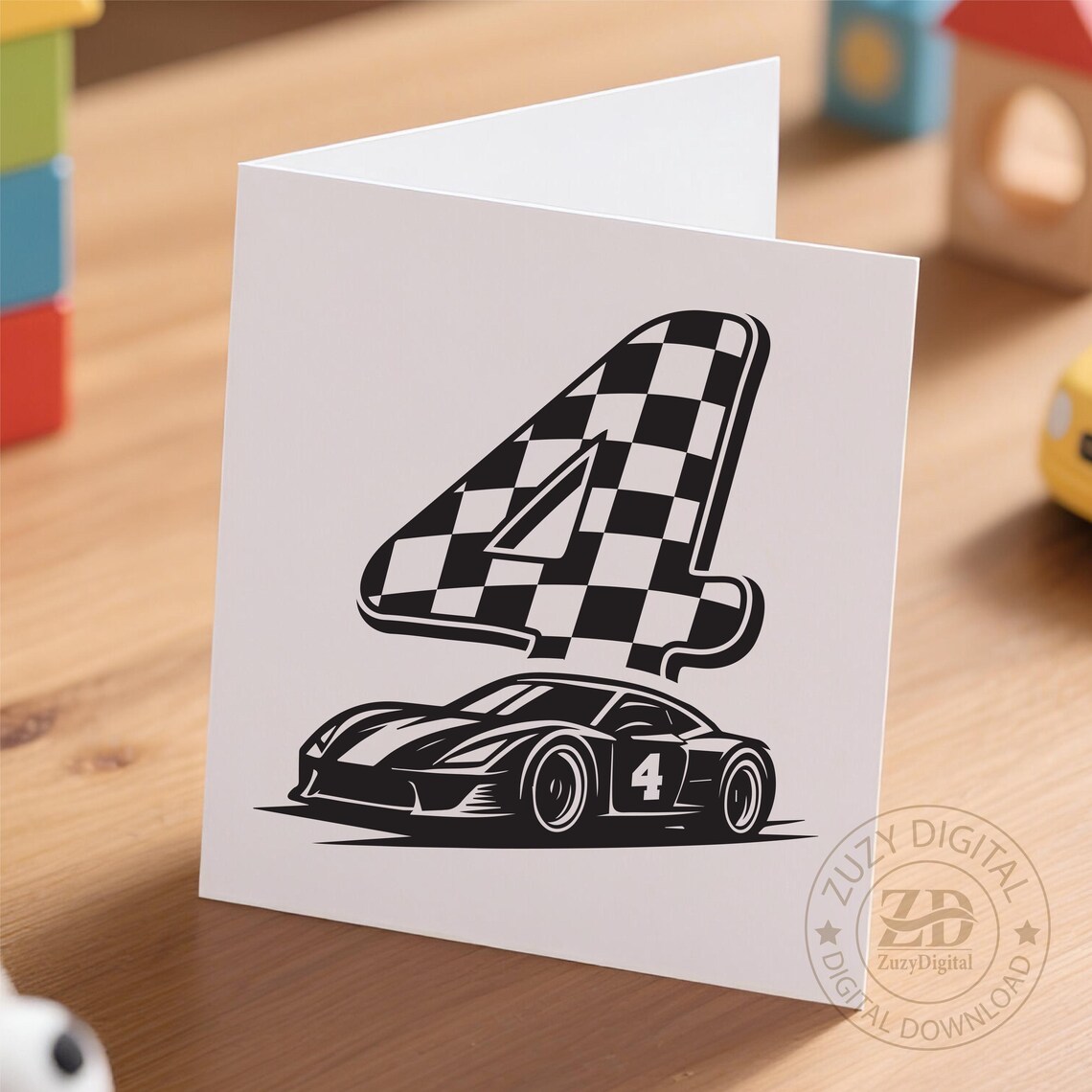 Vroom! 4th Birthday SVG – Race Car Number 4 Clipart – Toddler Boy ...