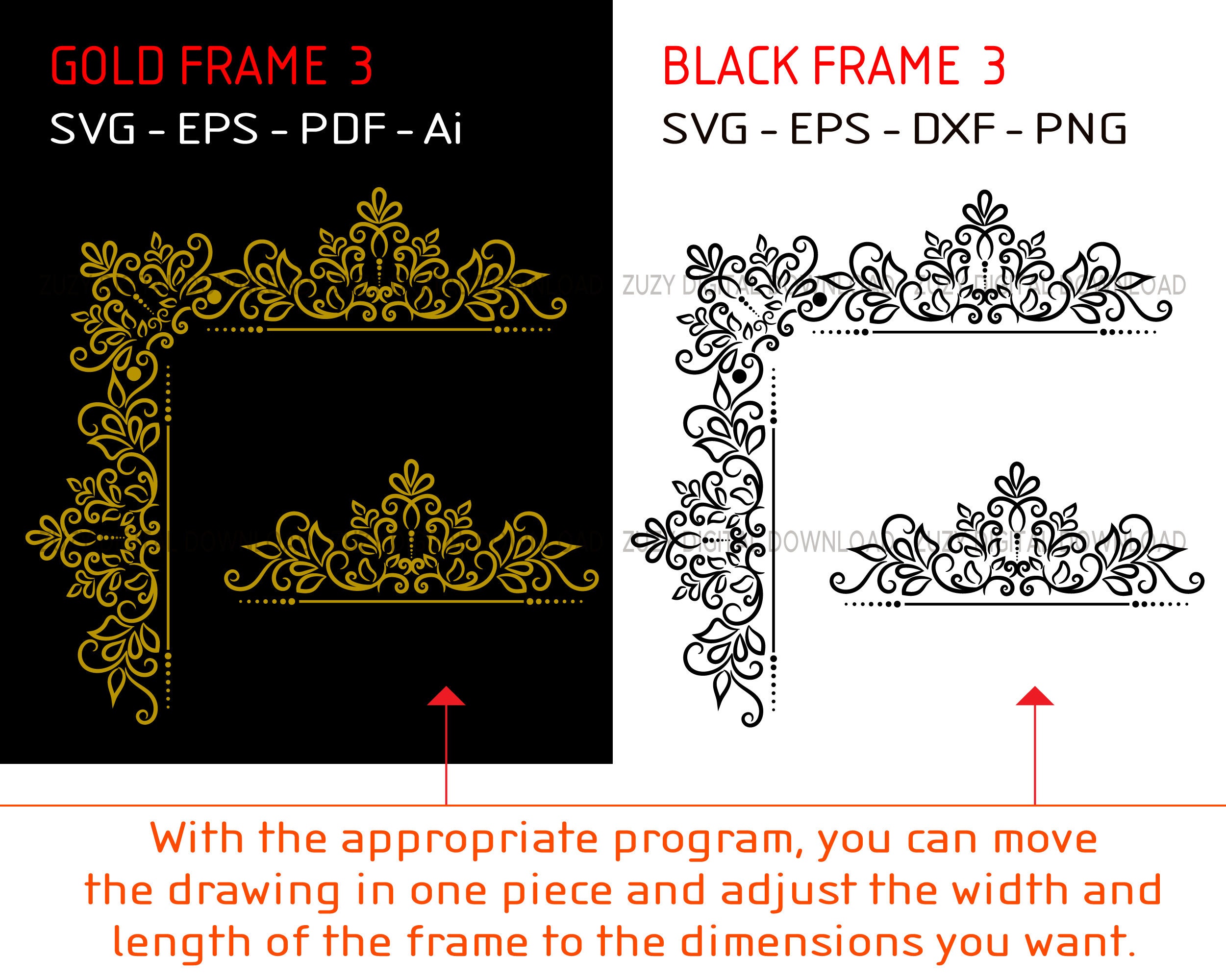 Gold Square - Square Border, Square Svg, Digital, Cricut - Corner ...