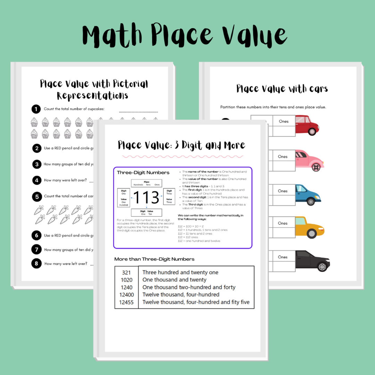 Place Value, 1st Grade, Math, Montessori, Printable Worksheets, Fichas ...