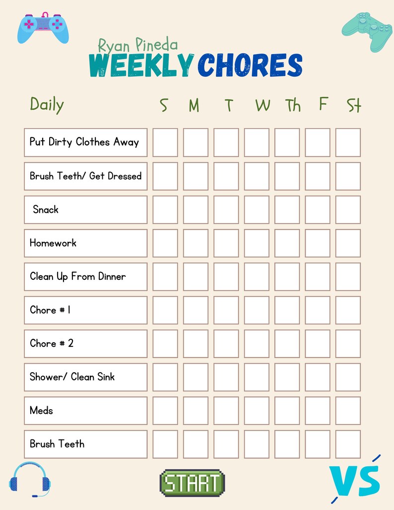 Kid Chore Chart (customizable) - Etsy