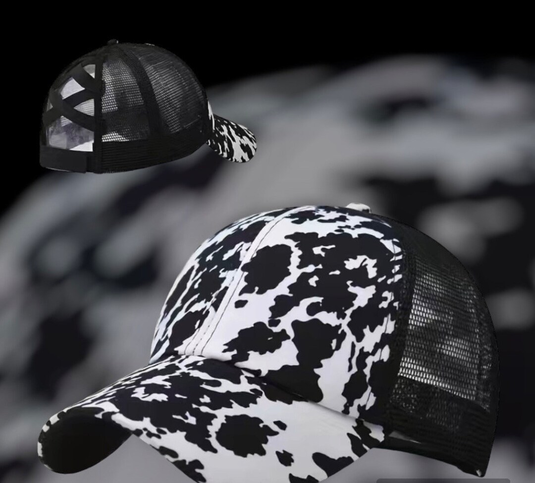 Bronco Cow Print Trucker Ponytail Hat - Etsy