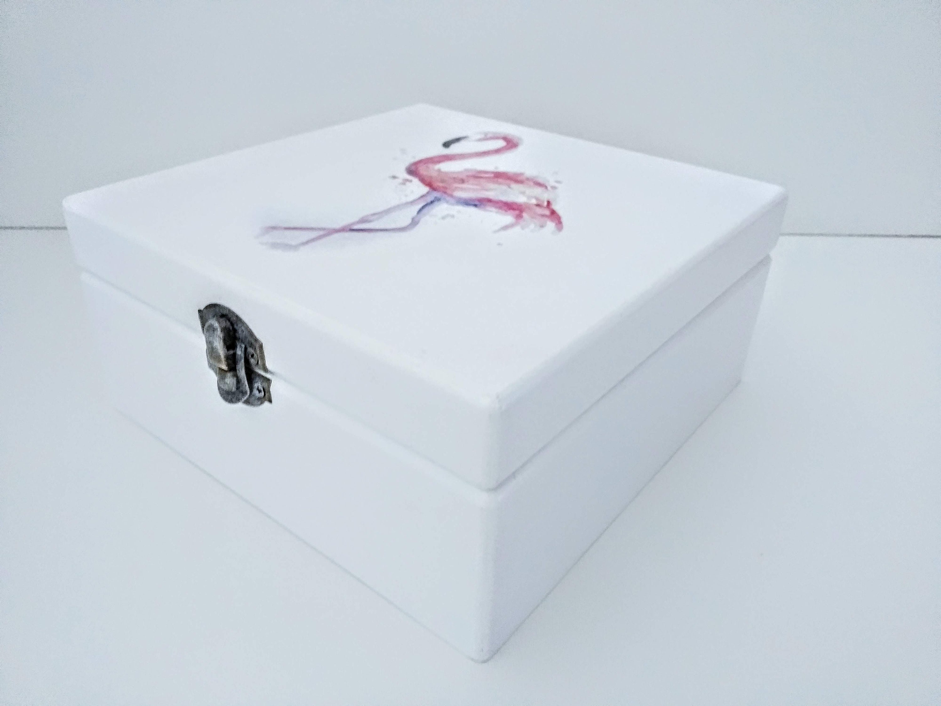 Jewelry Box,box Pink Flamingo ,flamingo Decor,white Box, Jewelry Storag ...