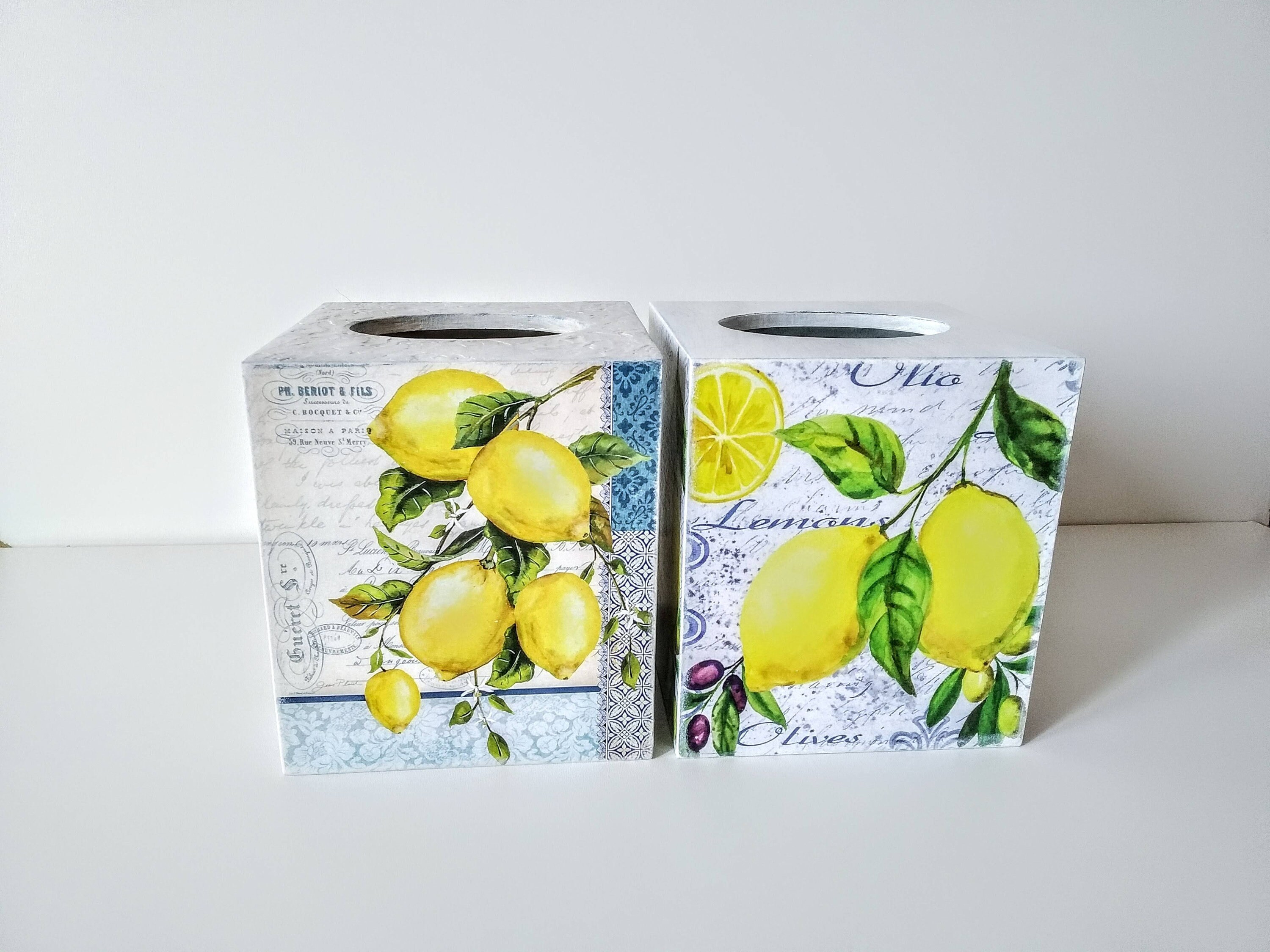 Square Wooden Tissue Box Cover for Kitchen With Lemon ,tissue Box ...