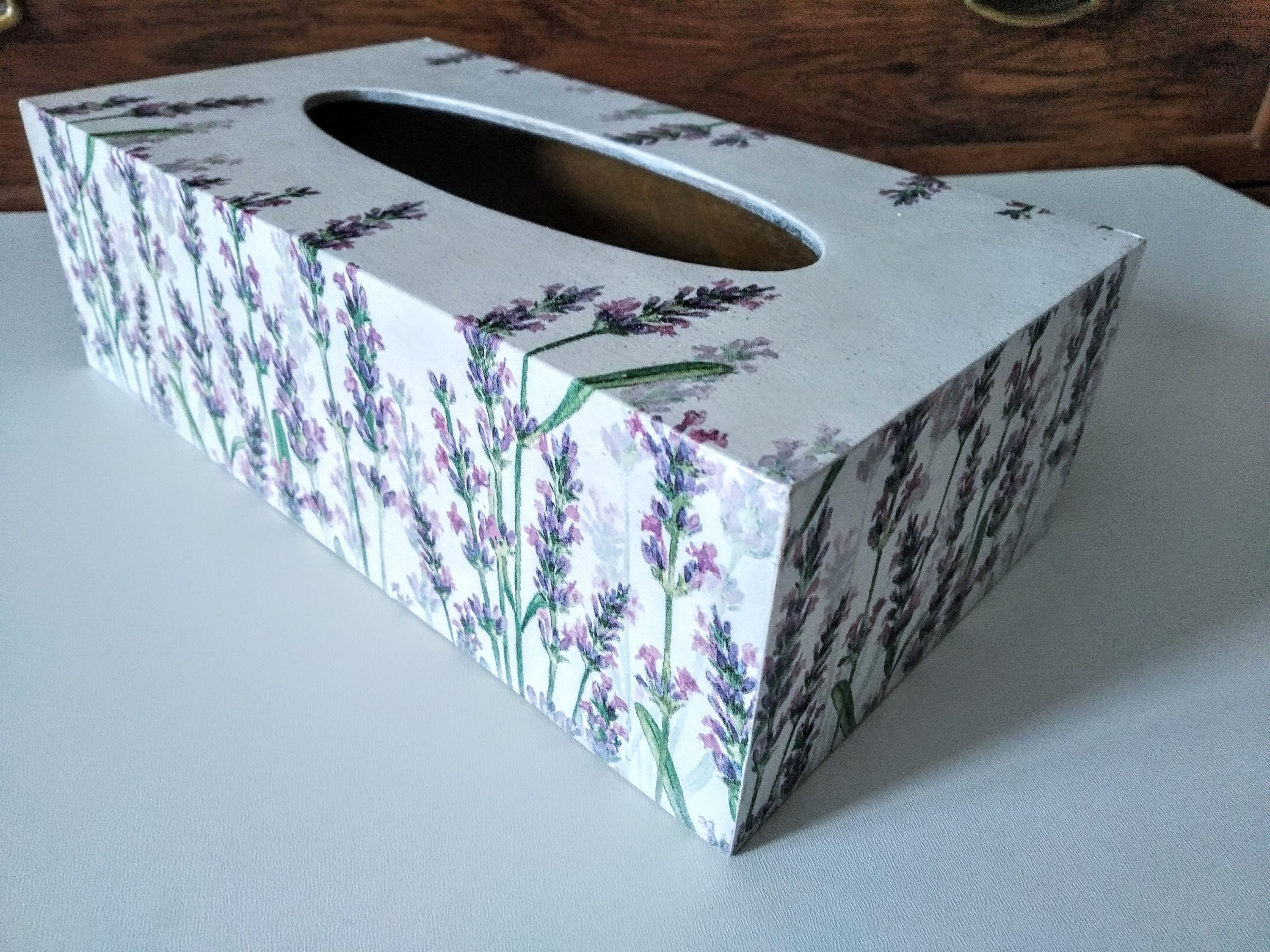 White Tissue Box Holder Decorated With Lavender,rectangular Napkin ...