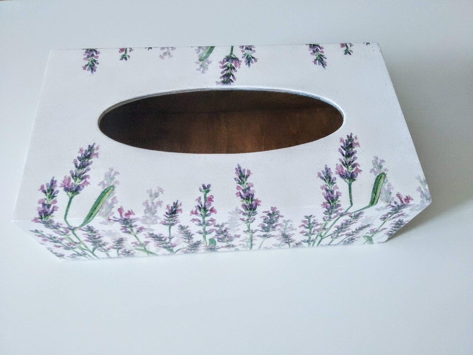 White Tissue Box Holder Decorated With Lavender,rectangular Napkin ...