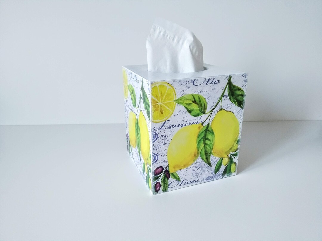 Tissue Box Holder for Kitchen With Yellow Lemon,white Tissue Box Cover ...